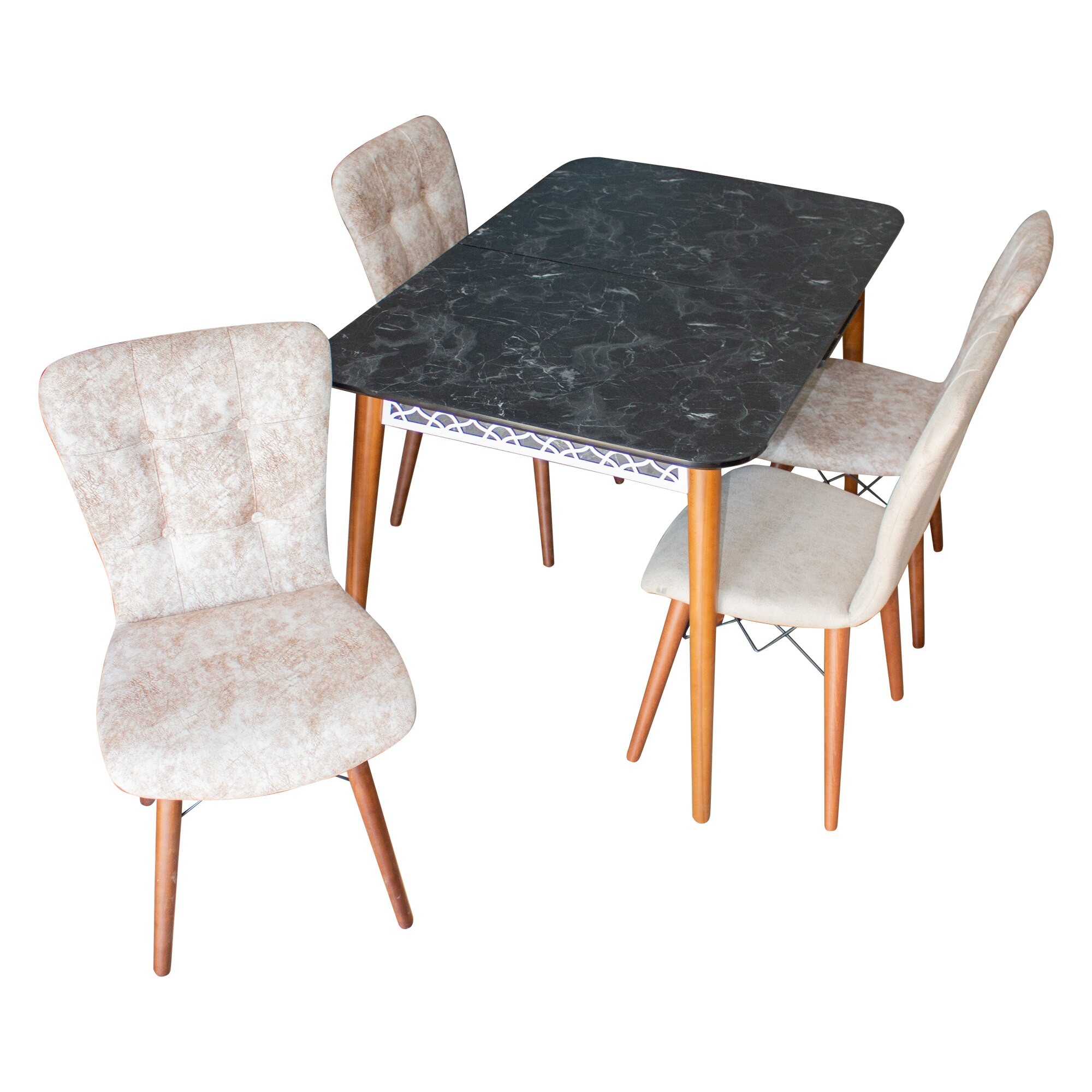 Set masa Elegant Marmura Neagra MDF picioare lemn 4 scaune, 160x80x75 ...