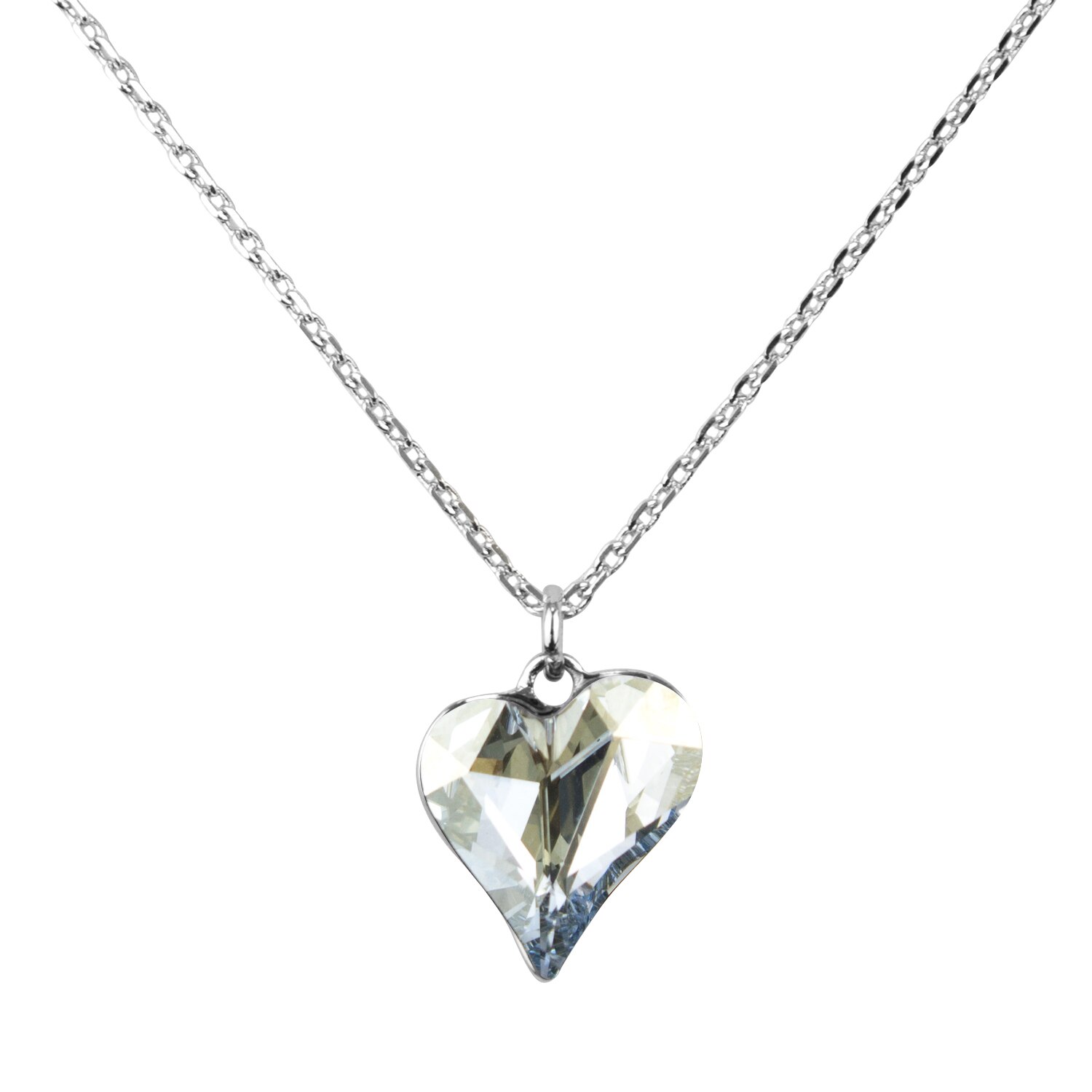 Colier cu cristal Swarovski inima mica, placat cu aur alb, 40 + 5 cm ...