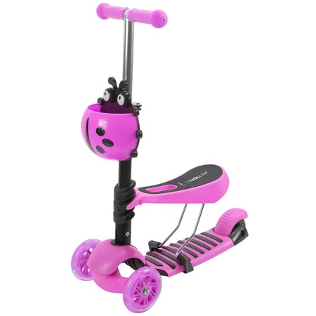 Trotineta reglabila pentru copii, Scooter, Roz, 3 in 1, cu 3 roti ...