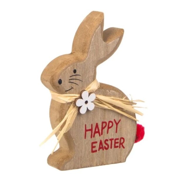 Figurina cu mesaj Paste Fericit, iepuras impodobit cu floricica de ...