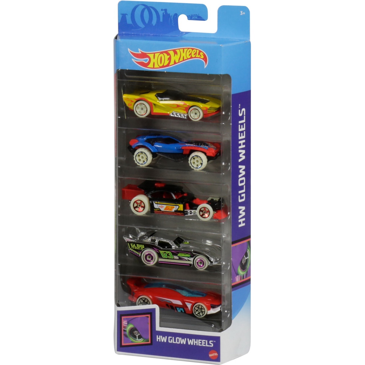 Комплект 5 коли Hot Wheels, Glow Wheels, 1:64 - eMAG.bg