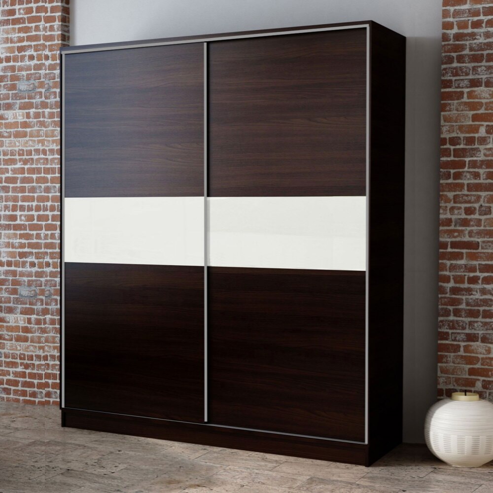 Dressing cu usi culisante, Wenge/Alb, H200 x L200 x A60 cm, dulap cu ...