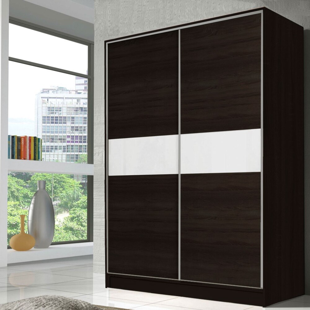 Dressing cu usi glisante, Wenge/Alb mat, H240 x L160 x A60 cm, sistem ...