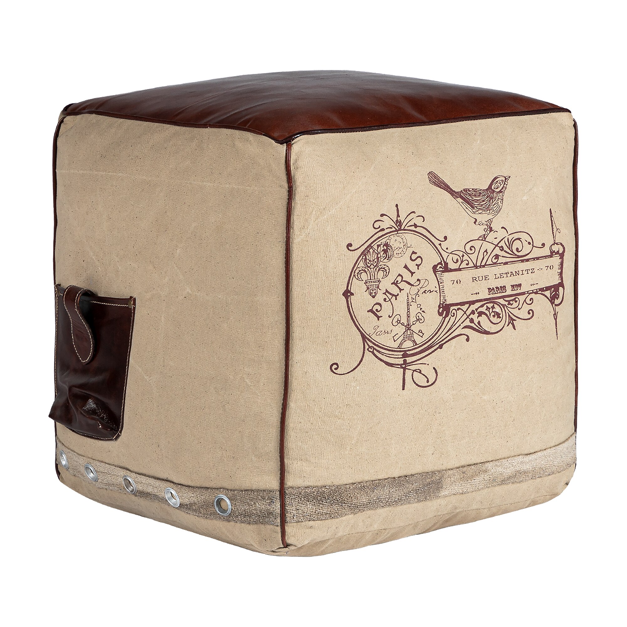 Taburet cub, WOMO-DESIGN, model Tampa, piele naturala, material textil ...