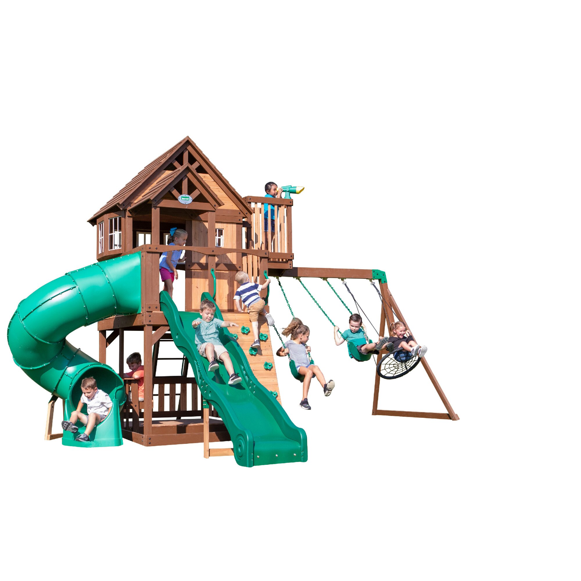 Spatiu de joaca de exterior pentru copii, din lemn de cedru cu tobogan ...