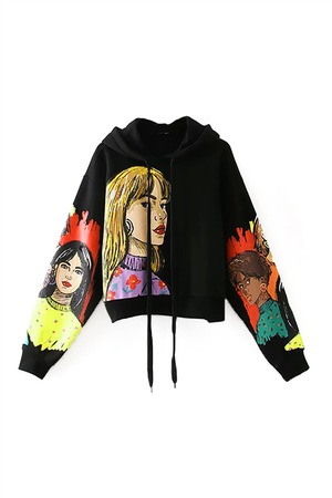Hanorac cu Imprimeu Colorat, Dama, Negru, M - eMAG.ro