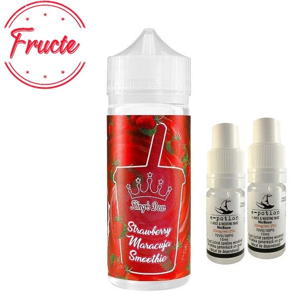 Pachet Lichid Tigara Electronica King's Dew - Strawberry Maracuja Smoothie ,3.33mg/ml ,120ml cu ...