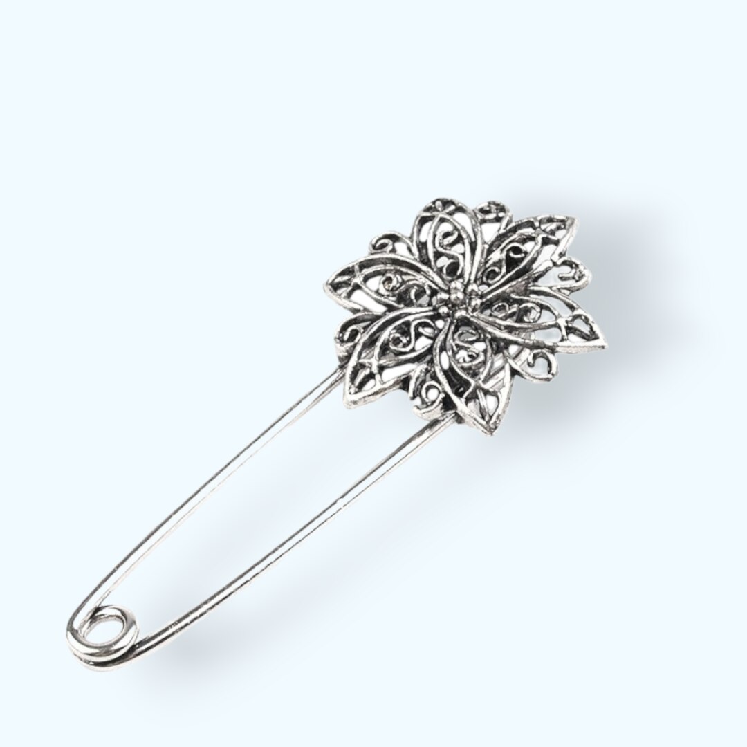 Brosa ac de siguranta Floare filigram, 25 x 60 mm, Platinium - eMAG.ro