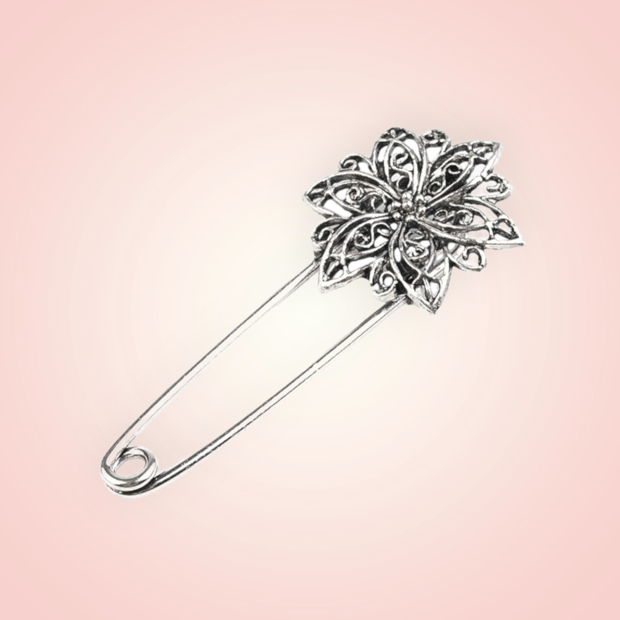 Brosa ac de siguranta Floare filigram, 25 x 60 mm, Platinium - eMAG.ro