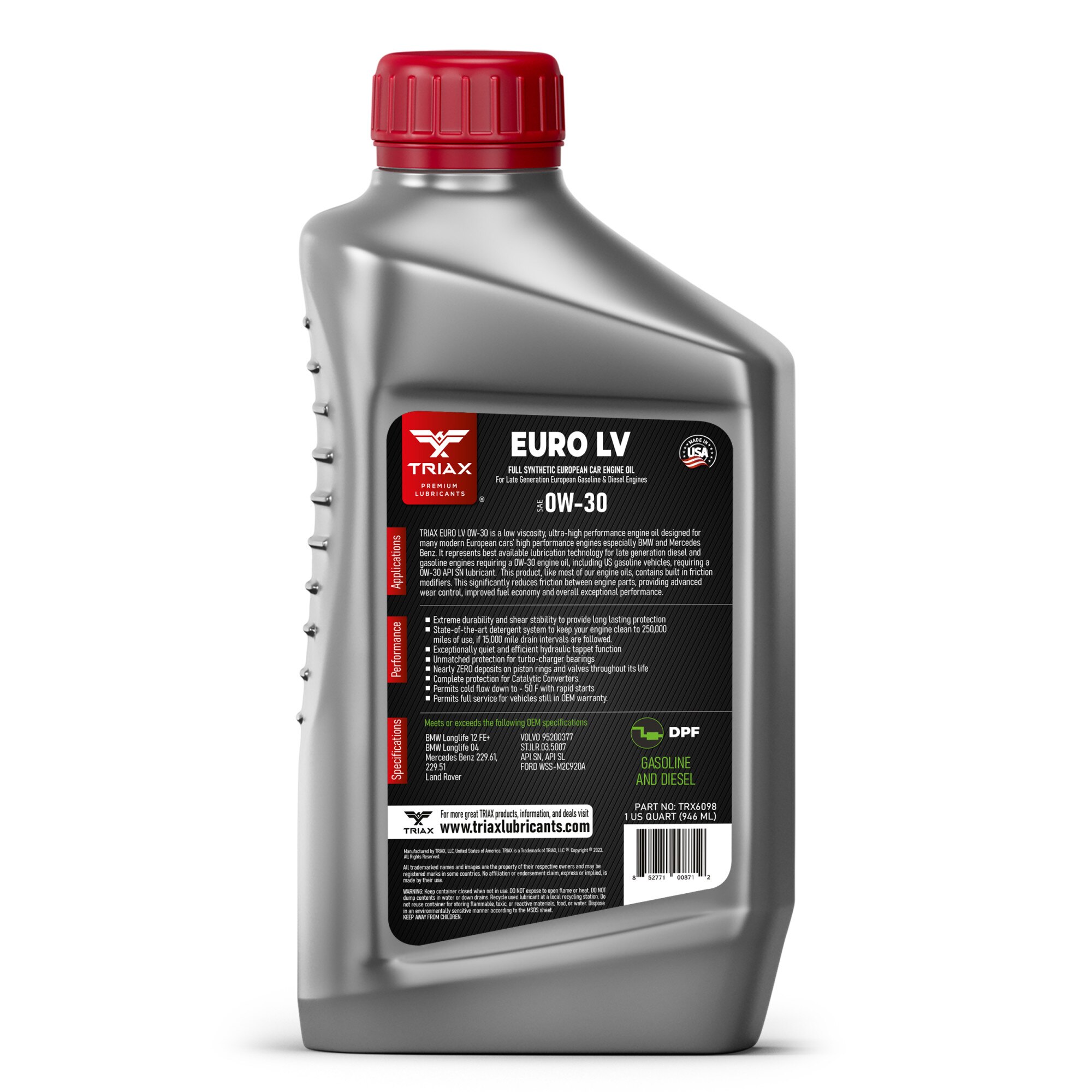 Ulei Motor Full Sintetic Made in USA TRIAX Euro LV 0W-30 - MB 229.61 ...