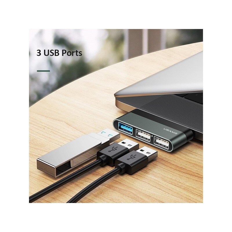 Hub Usams Conexiune Usb-c, 3 X Usb, Gri - Sj461hub01 - eMAG.ro