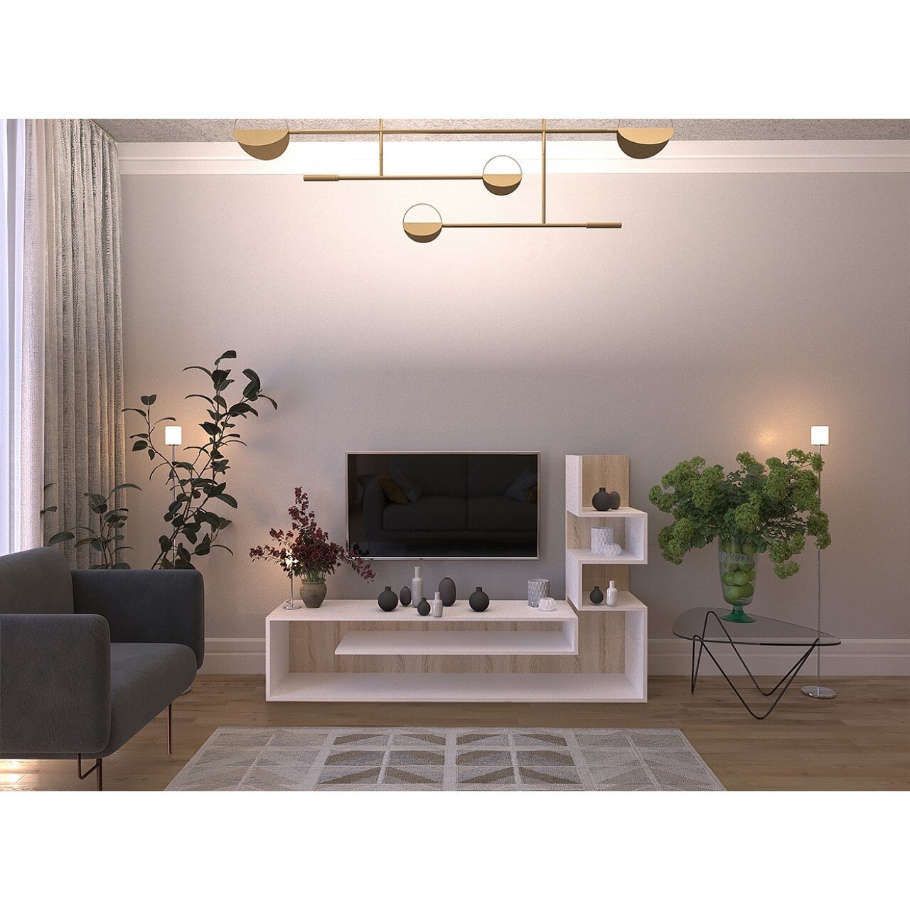 Comoda living cu rafturi, alb / sonoma, 155x28x121cm - eMAG.ro