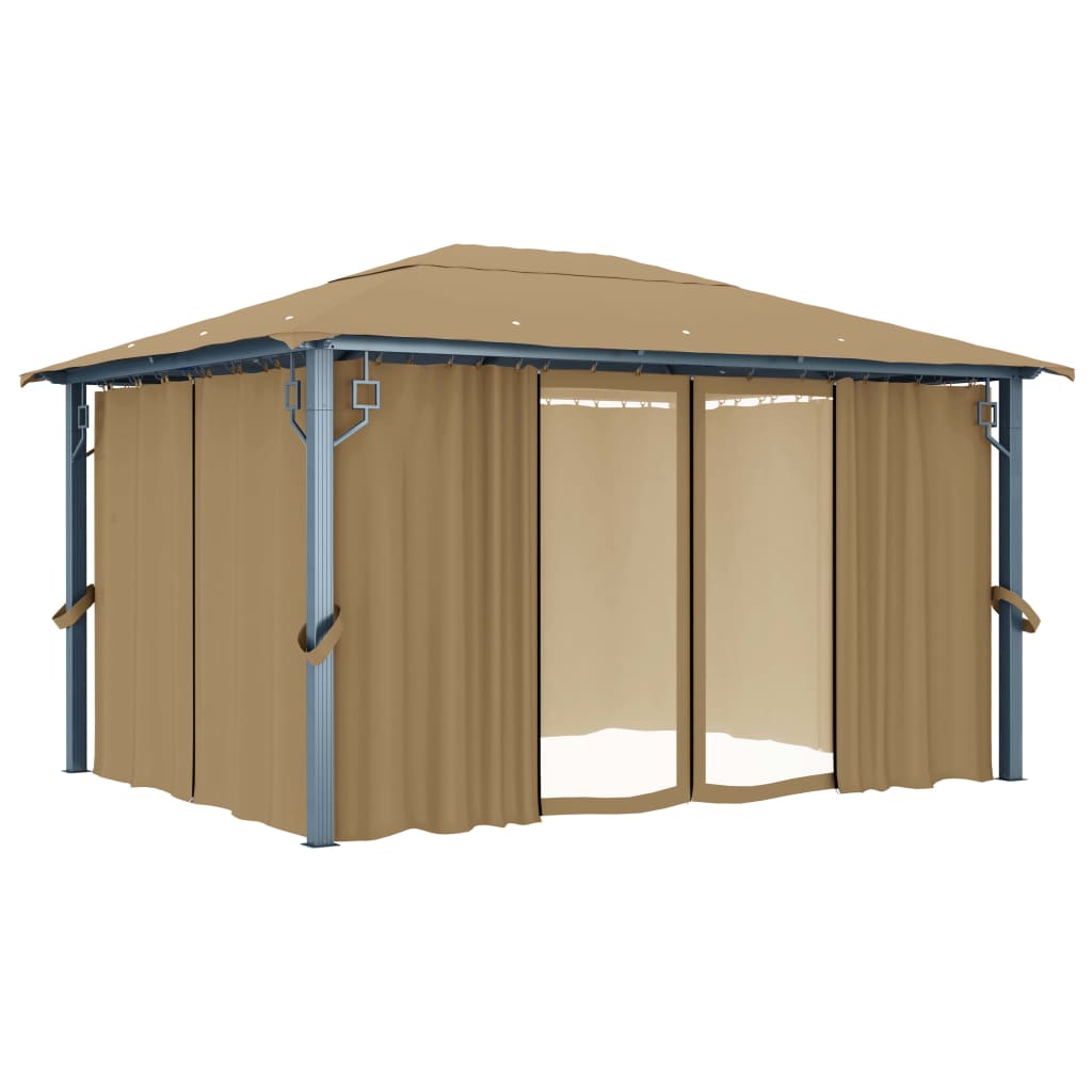 Pavilion cu perdele vidaXL, gri taupe, 400 x 300 cm, aluminiu - eMAG.ro