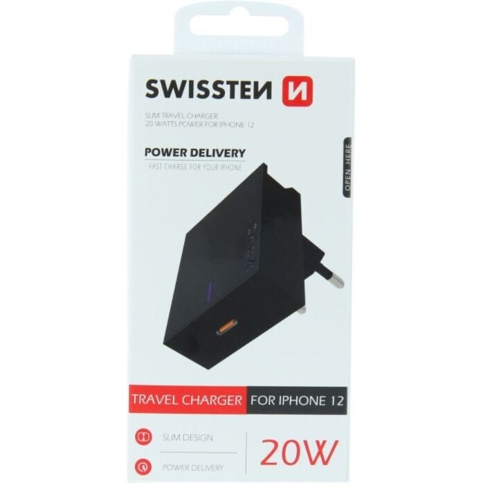 Мрежово зарядно устройство Swissten за iPhone QC 3.0 20W, Черен - eMAG.bg