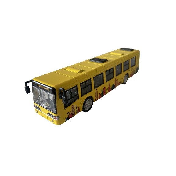 Autobuz de oras galben din metal cu lumini si sunete functia pull- back ...