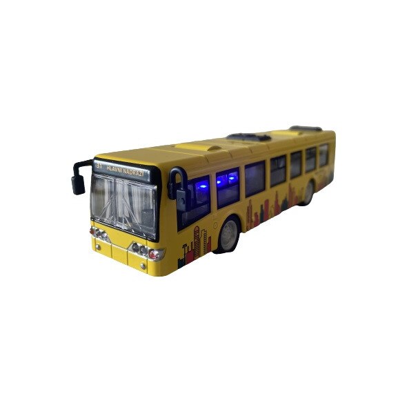 Autobuz de oras galben din metal cu lumini si sunete functia pull- back ...