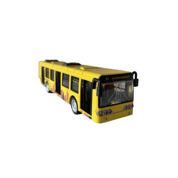 Autobuz de oras galben din metal cu lumini si sunete functia pull- back ...