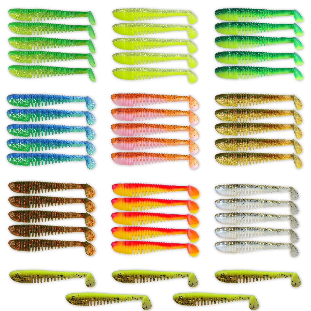 Set 50 buc Shad KP Skeleton Shad 7.5cm, Mix1, pentru pescuit la biban ...