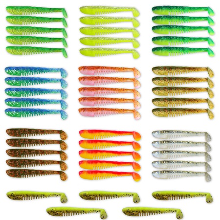 Set 50 buc Shad KP Skeleton Shad 7.5cm, Mix1, pentru pescuit la biban ...