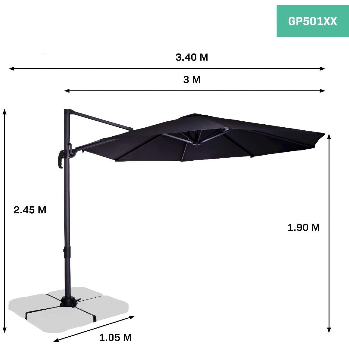 Umbrela de soare pentru gradina, VONROC, GP501XX, 300cm, negru/antracit ...