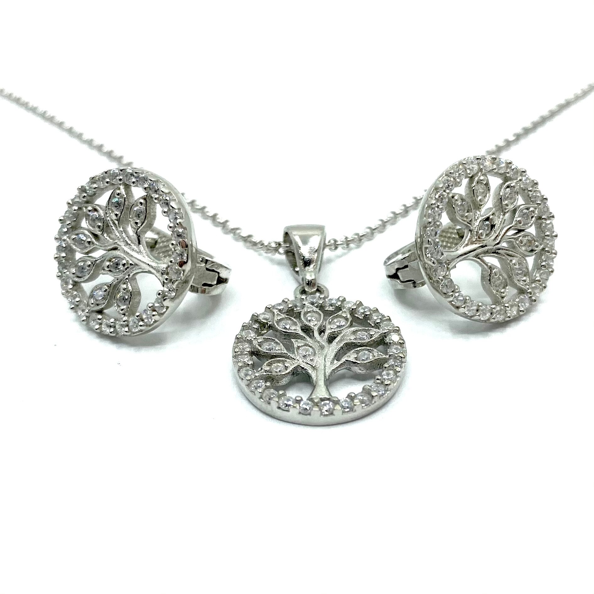 Set format din cercei si colier simbol ''Copacul vietii'', Agavi, argint 925, alb/argintiu, 45 x ...