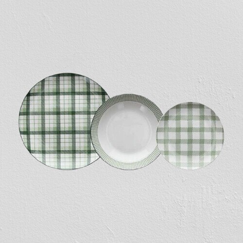 Set vesela 18 piese, Lodge, portelan, alb/verde - eMAG.ro