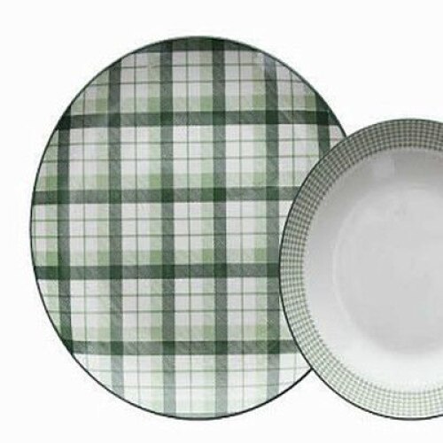 Set vesela 18 piese, Lodge, portelan, alb/verde - eMAG.ro