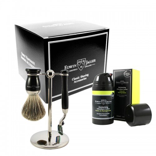 Set 4 piese pentru barbierit Ebony&Pomegranate - Edwin Jagger - suport ...