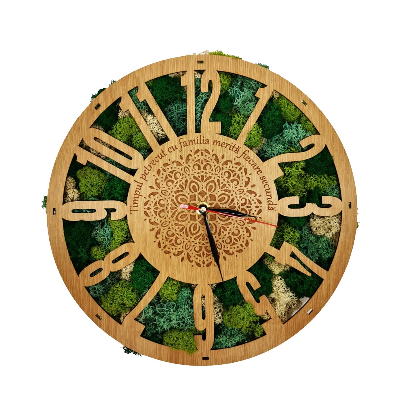 Ceas cu licheni stabilizati "Timpul petrecut cu familia", Lemn Stejar ...