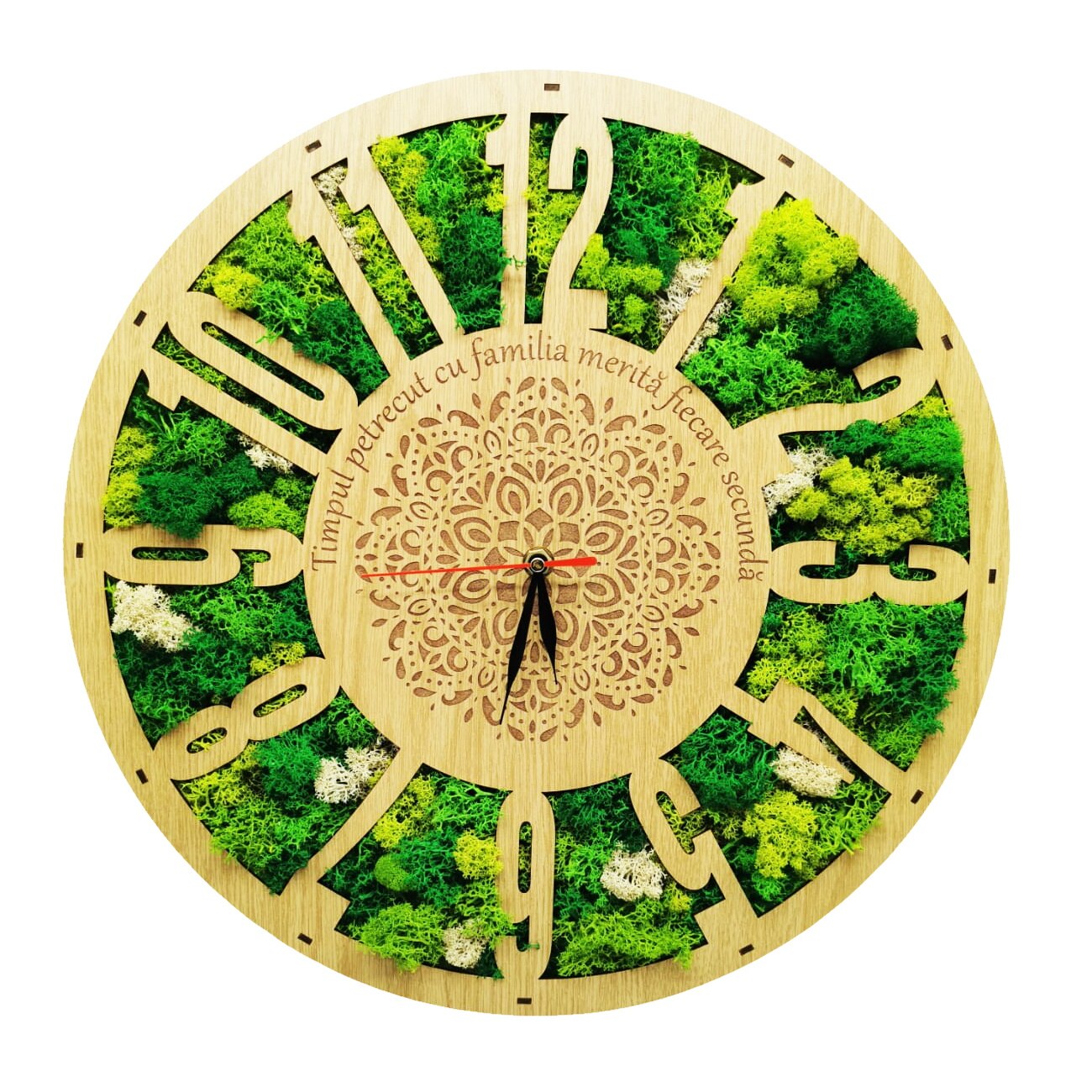 Ceas cu licheni stabilizati "Timpul petrecut cu familia", Lemn Natur ...