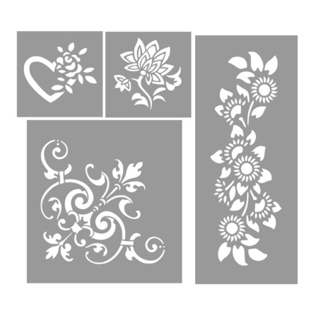 Set 4 Sabloane Flori Colt Damask Inima, 29x12cm, 19x19cm si 2buc de 10x10cm - eMAG.ro