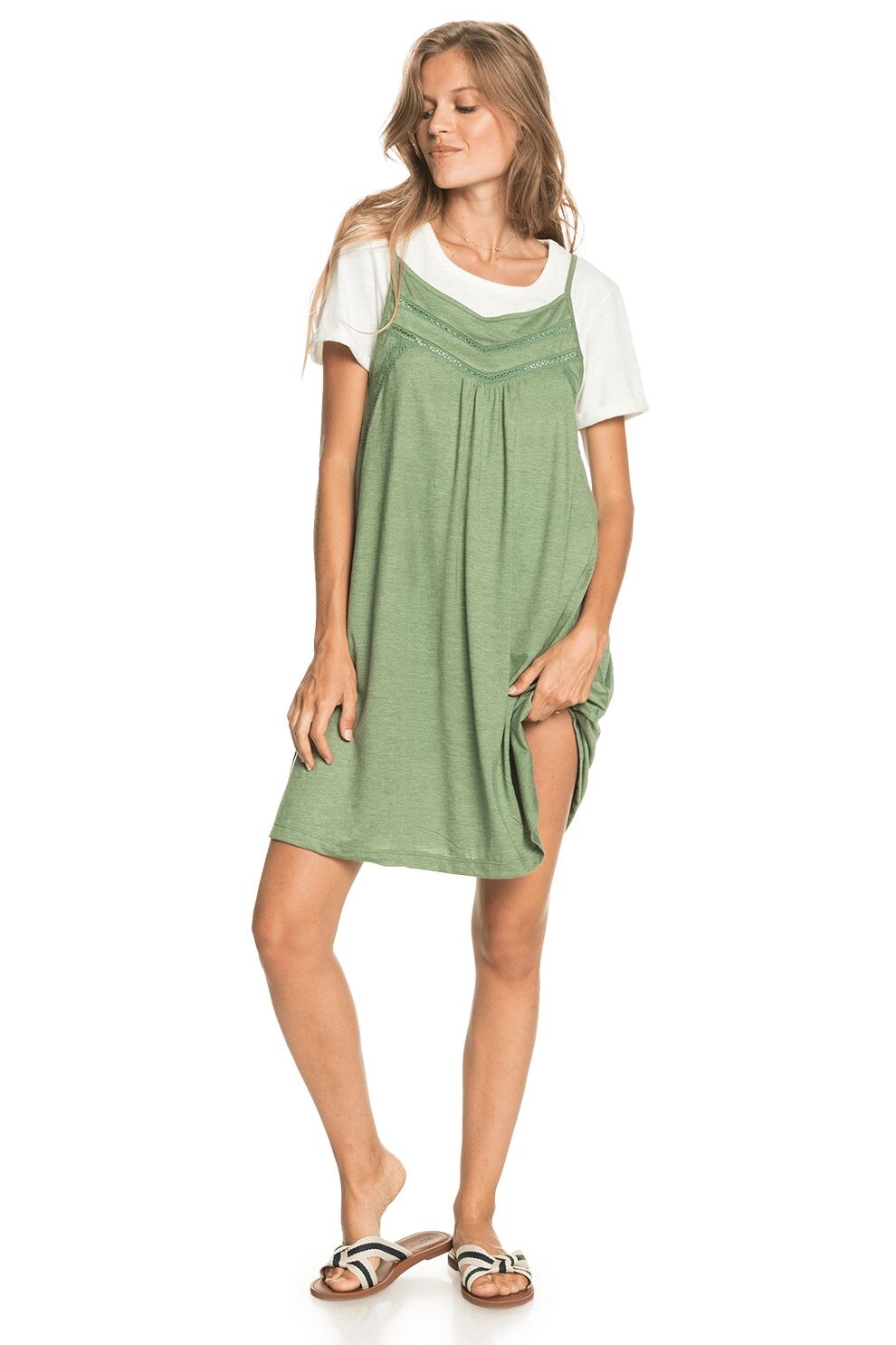 ROXY, Rochie evazata cu decupaje, Verde feriga, M - eMAG.ro
