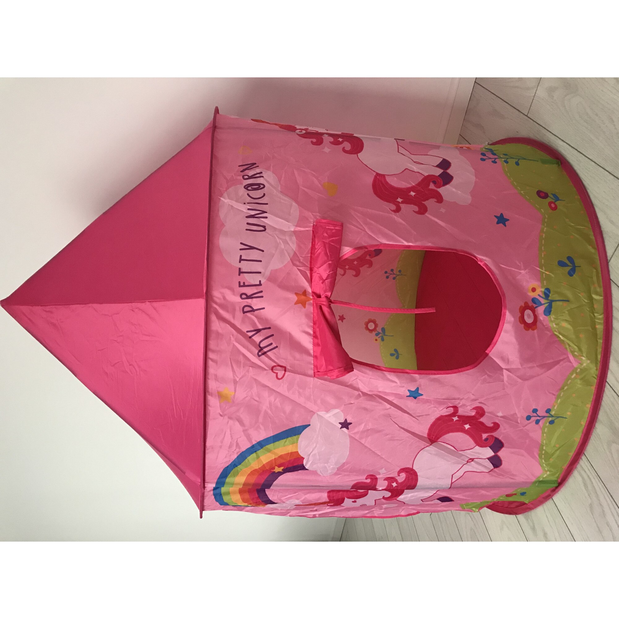 Cort de joaca pentru copii, tip castel, model cu unicorni, roz ...