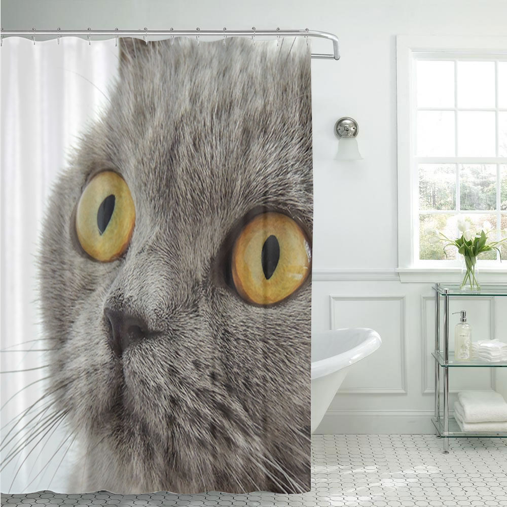 Perdea Dus Cada pentru Baie Art Factory, Pisica gri cu ochi caprui, 150 ...