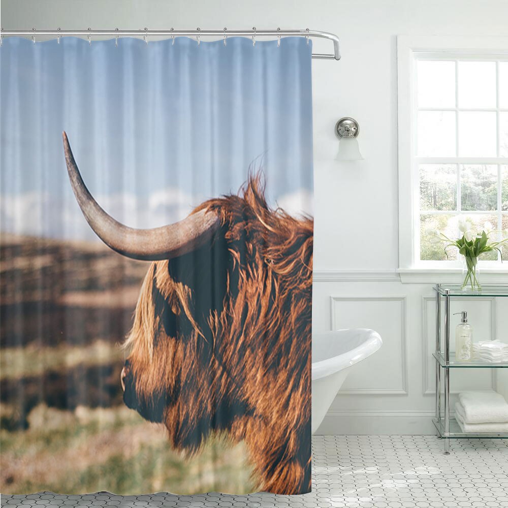 Perdea Dus Cada pentru Baie Art Factory, Bivol din profil, 150 x 200 cm ...