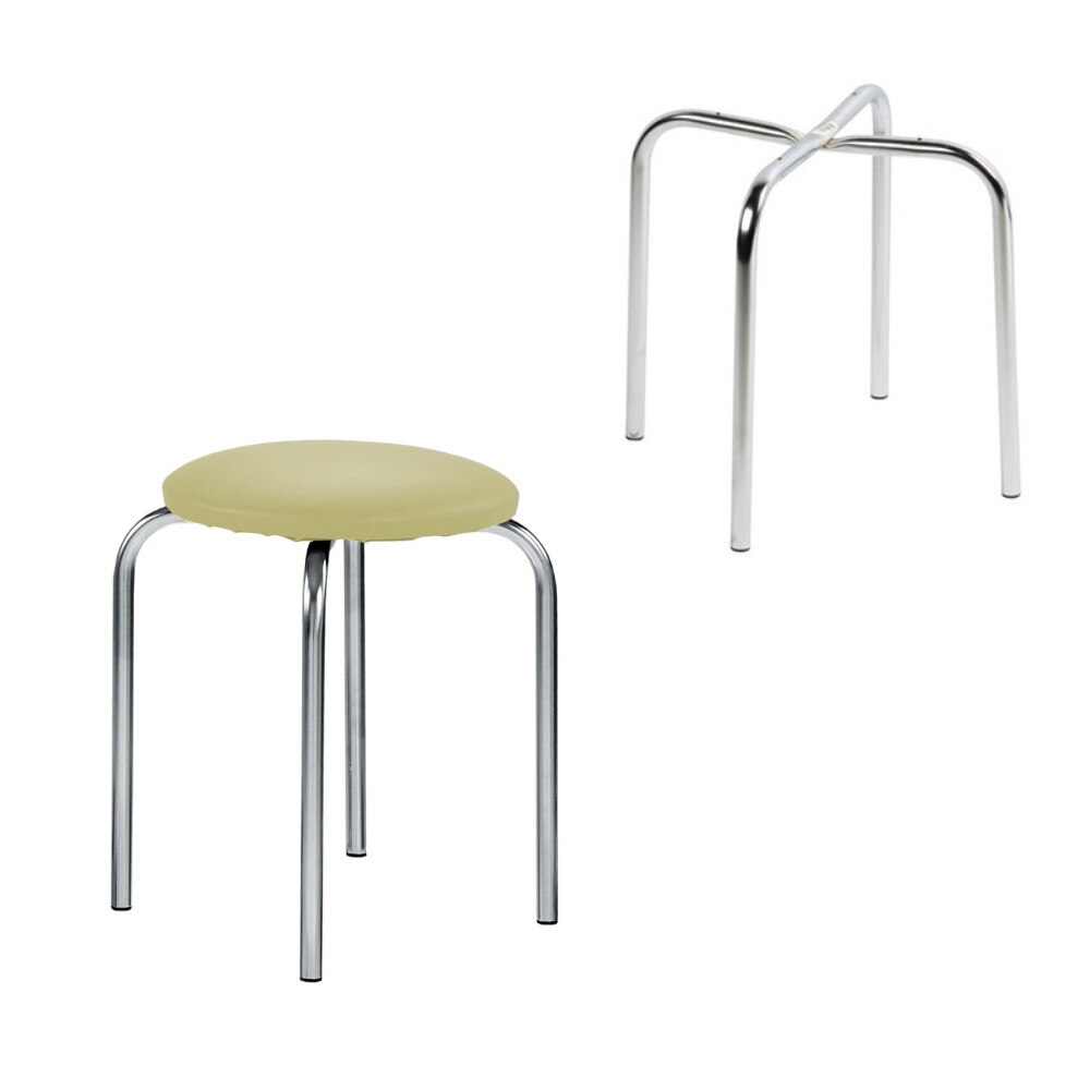 Set 4 scaune de tip taburet Chico, cadru cromat, piele ecologica, verde ...