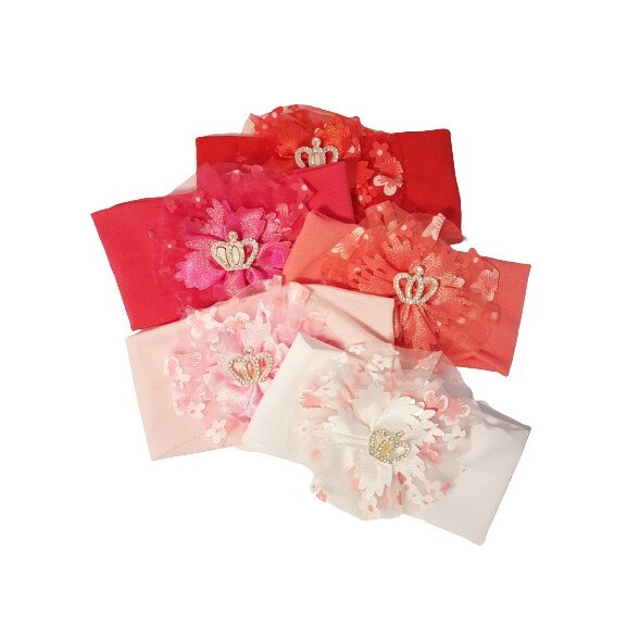 Set 5 bentite late cu coronita, Alb / Roz, 36-40 cm, 0-6 luni - eMAG.ro