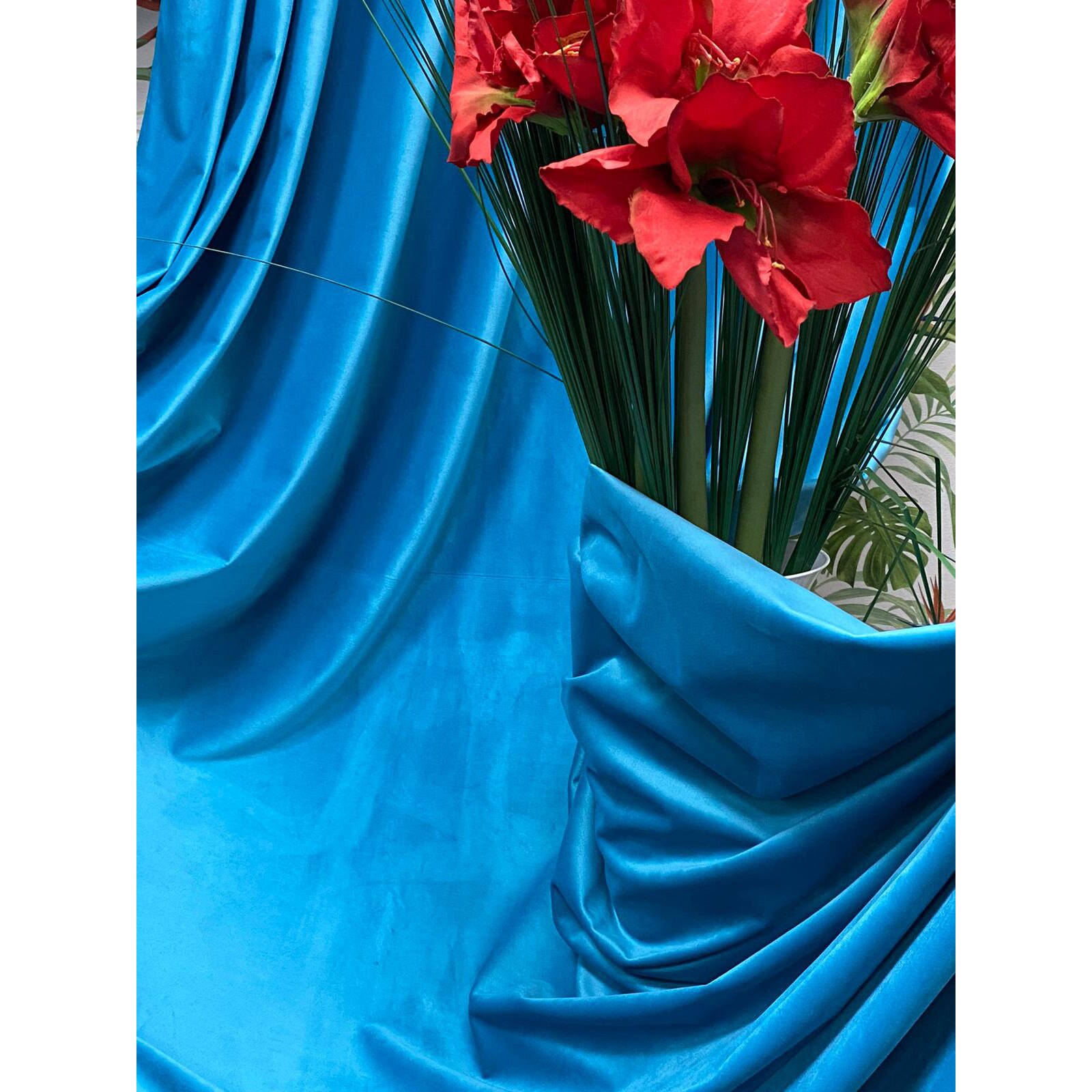 Set draperii catifea, culoare turcoaz, din colectia "Velvet by Liz Line ...
