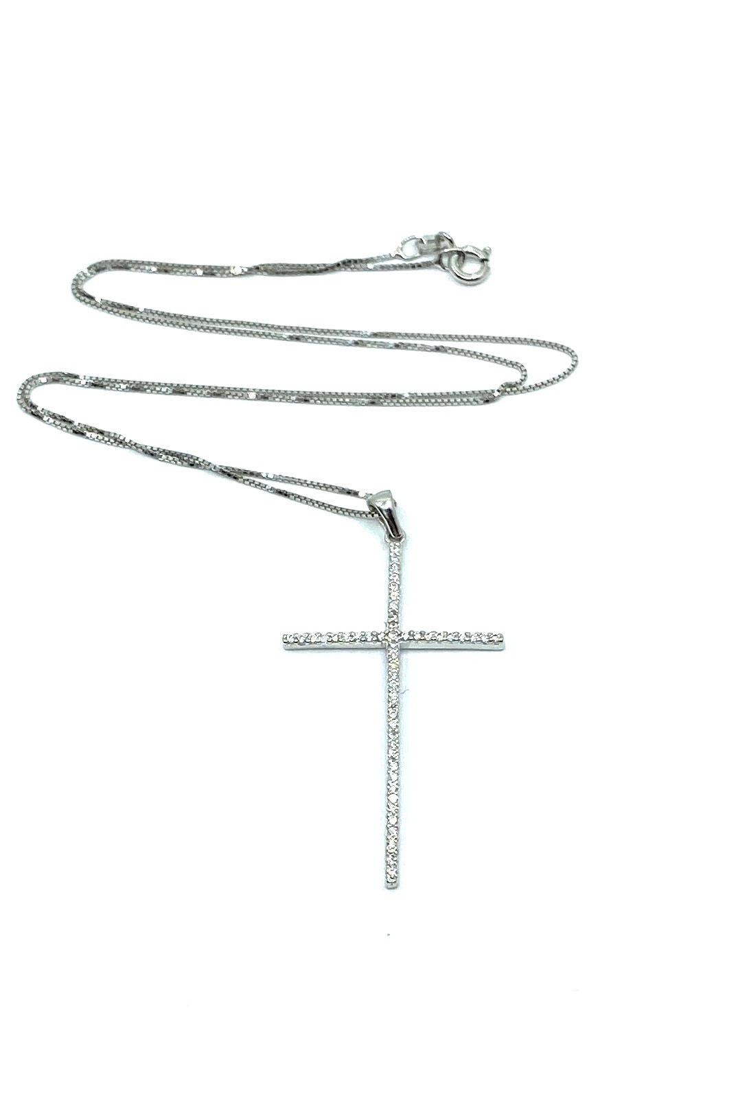 Colier Cruce Dinuzete, argint 925, zirconiu alb/argintiu - eMAG.ro