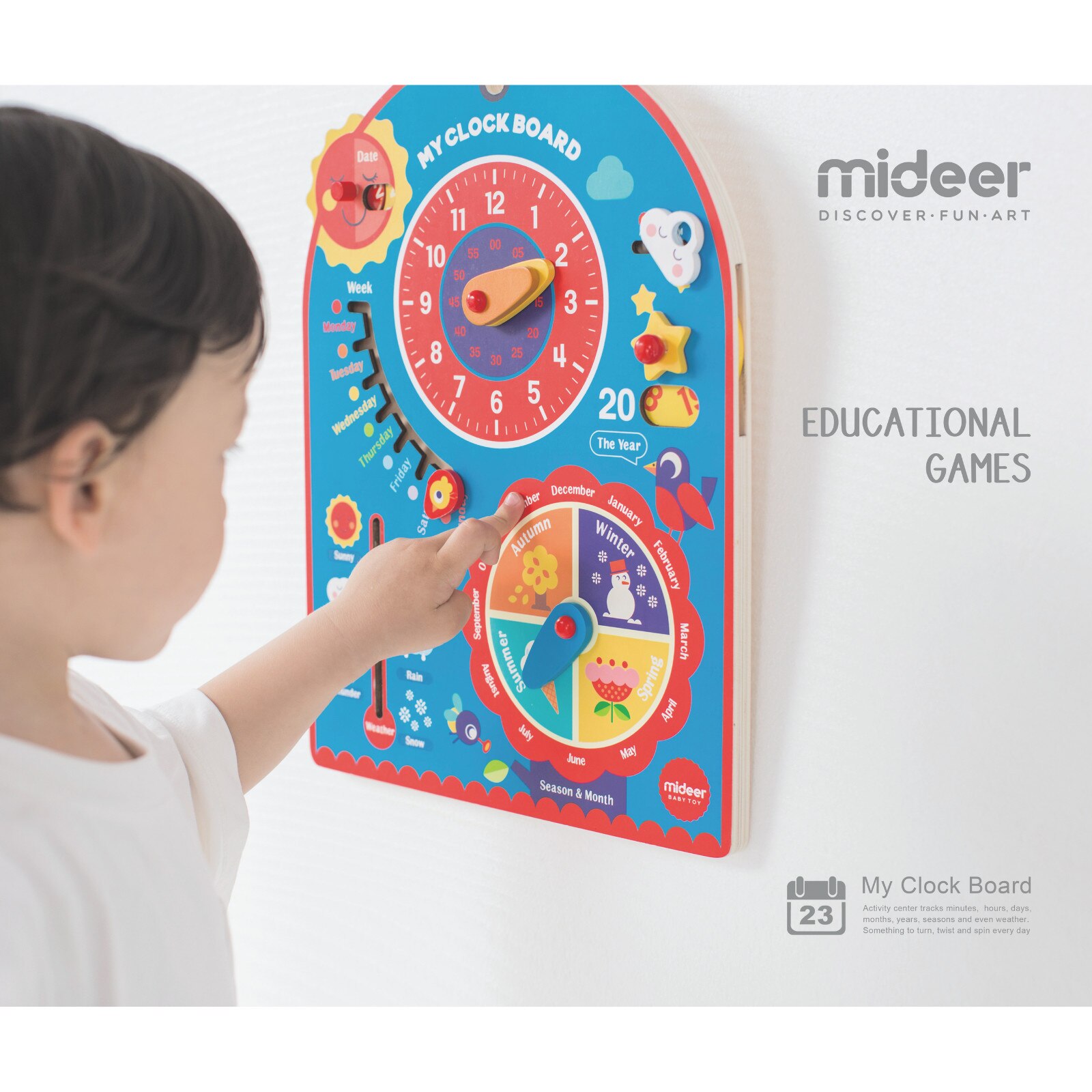 Calendar si ceas - Joc educativ din lemn, 40 cm x 30 cm - eMAG.ro