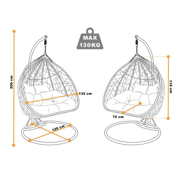 Balansoar dublu Big, culoare negru, perna orange - eMAG.ro
