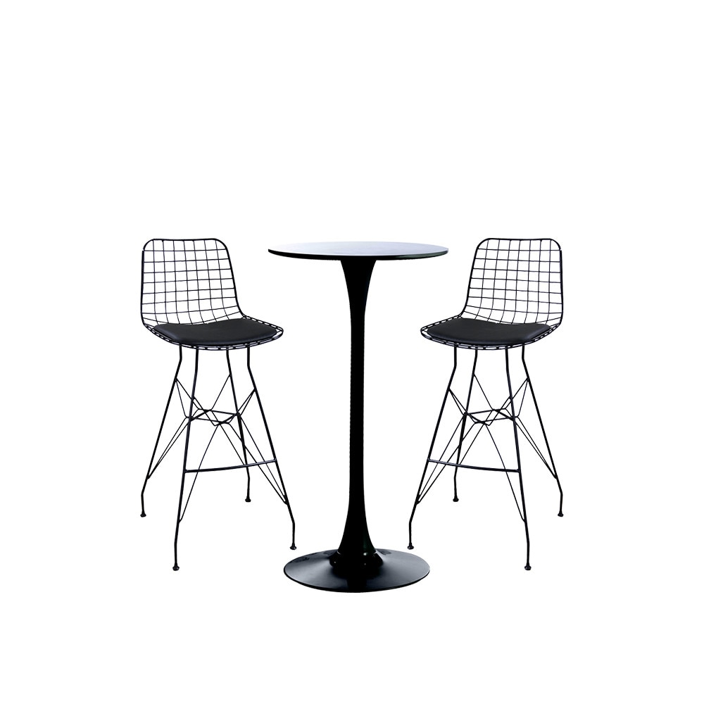Set bar, cafenea RAKI, masa neagra 60x101cm si doua scaune metalice ...