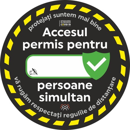 Autocolant Info distantare Covid-19, "Accesul permis pentru XX persoane ...