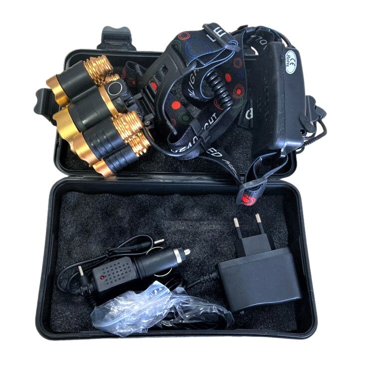 Lanterna Frontala de Cap, 5 LED-uri, Zoom, IPX6, Aluminiu, 2 Acumulatori 18650, 5 x T6X Led Cree ...