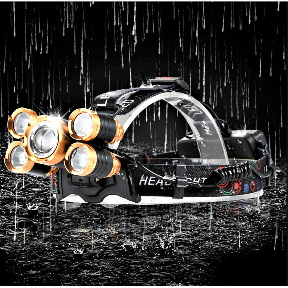 Lanterna Frontala de Cap, 5 LED-uri, Zoom, IPX6, Aluminiu, 2 ...