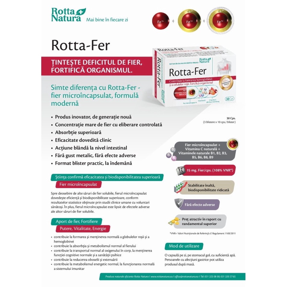 Supliment alimentar Rotta-Fer, Rotta Natura, Fier 15 mg + Vit C si ...