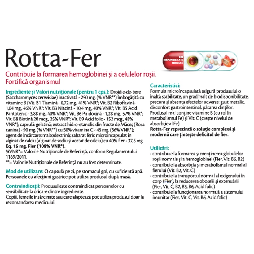 Supliment alimentar Rotta-Fer, Rotta Natura, Fier 15 mg + Vit C si ...