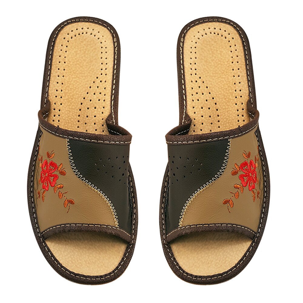 Slapi de Casa, Bosaco, Model 'Edelweiss', Culoare Maro/Crem, Marime 37 ...