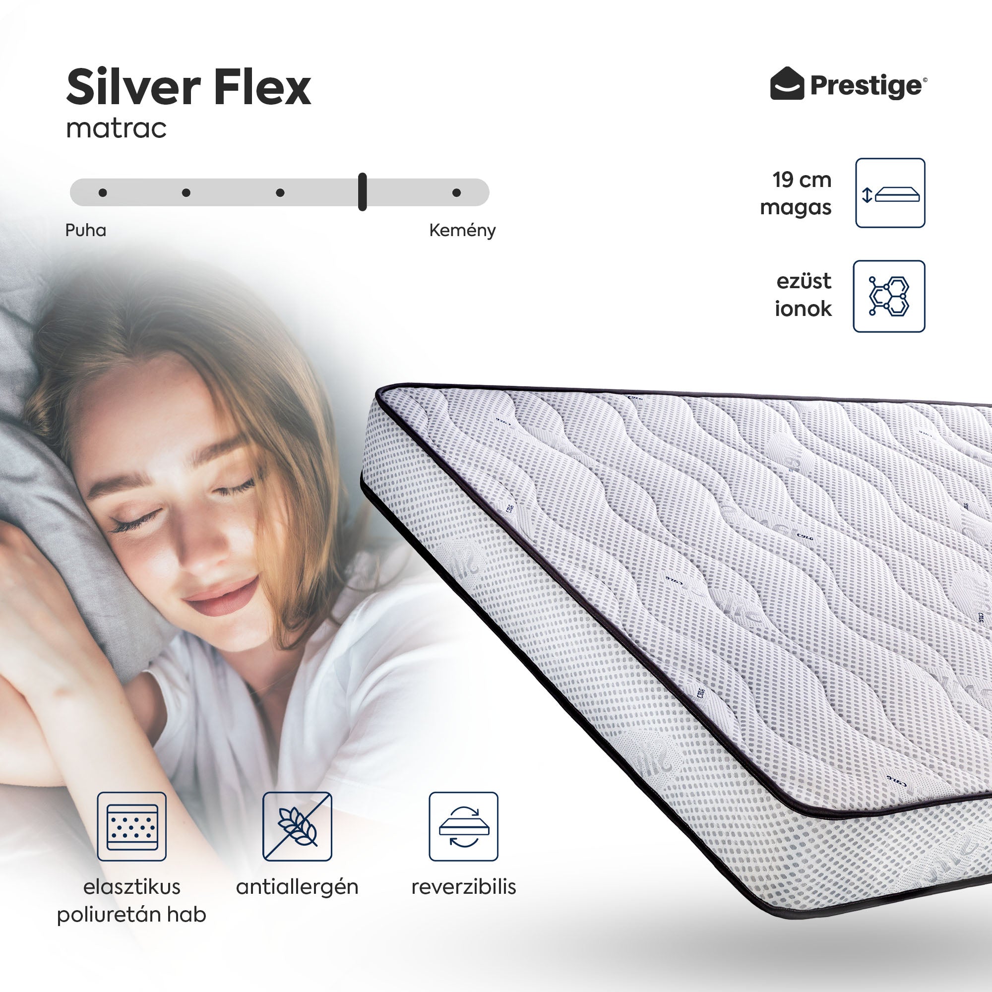 Prestige Silver Flex Ortopéd matrac, 120x200x19, poliuretán hab ...