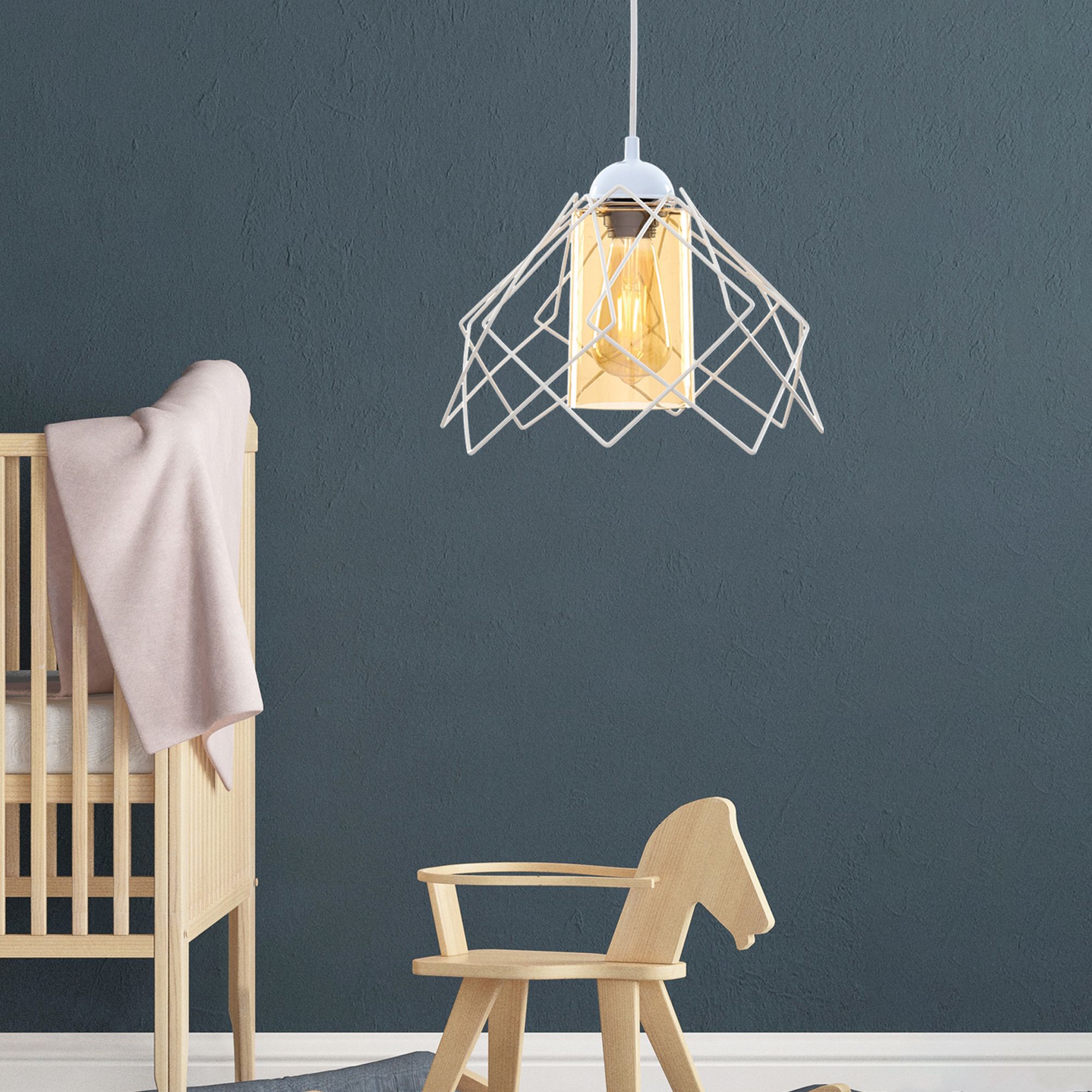 Pendul Decorativ, metal Alb si sticla, 1 bec E27, Kontes 60W - eMAG.ro